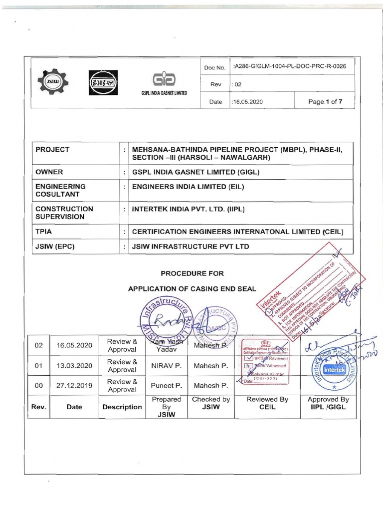 Casing End Seal Application Procedure | PDF | Mechanical Engineering ...