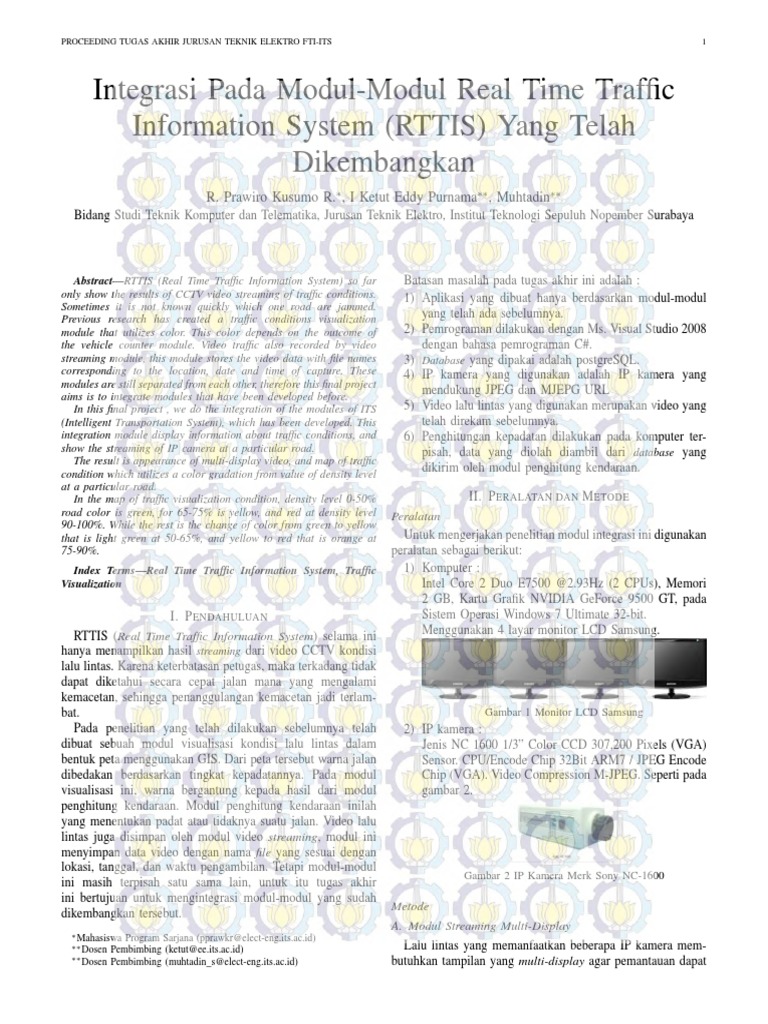 Integrasi Pada Modul Modul Real Time Traffic Information System Rttis Yang Telah Dikembangkan