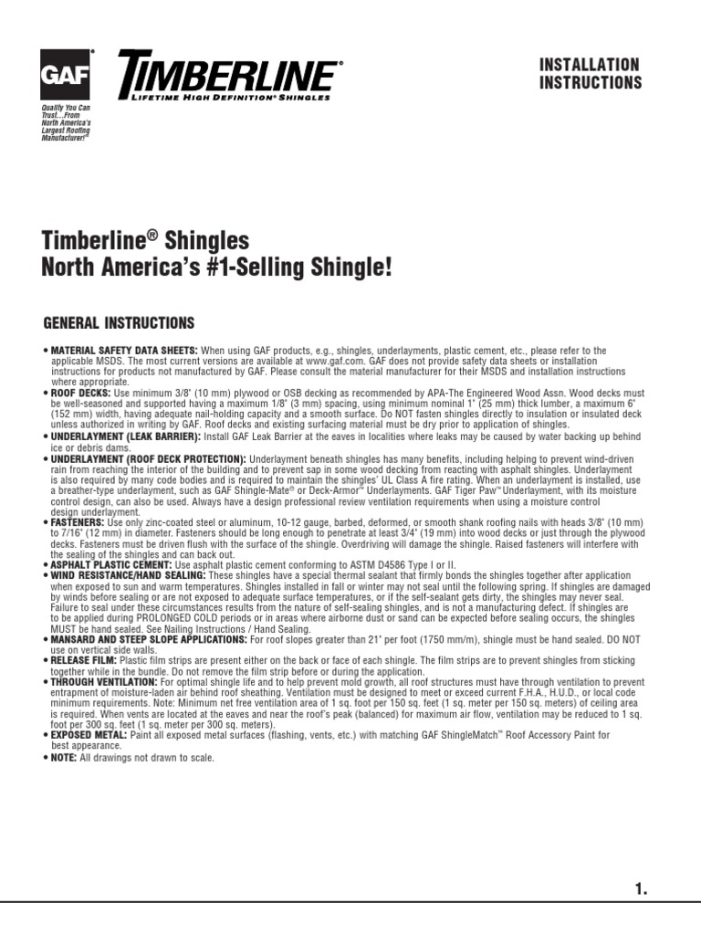 Timberline Application Instructions English Only | PDF | Roof ...