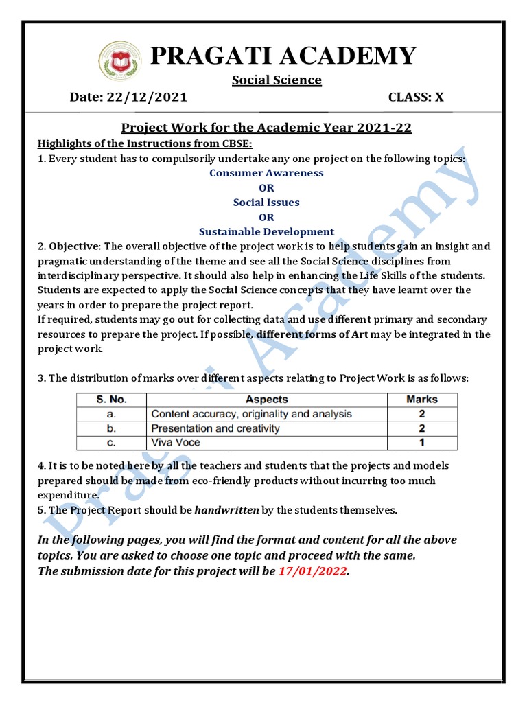 Class X Project Work 2021-22 | PDF | Social Sciences | Pedagogy