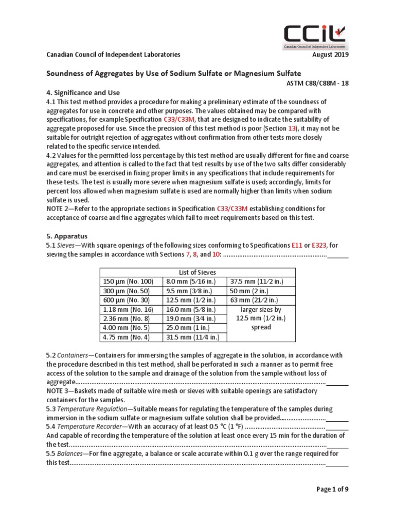 Soundness Testing of Aggregates ASTM C88 | PDF | Chemical Substances ...