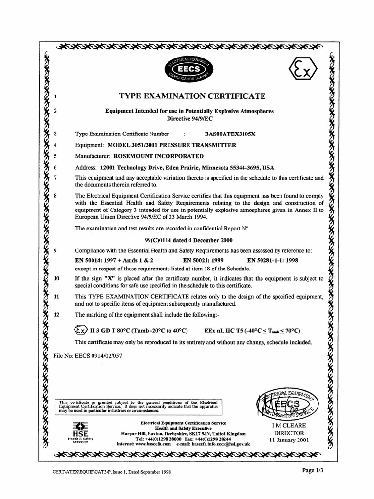Bas 00 Atex 3105 X | PDF