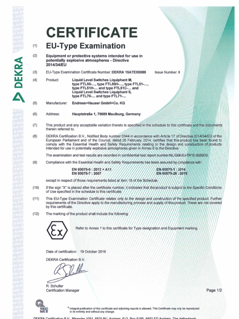 Dekra 15 Atex 0088 | PDF
