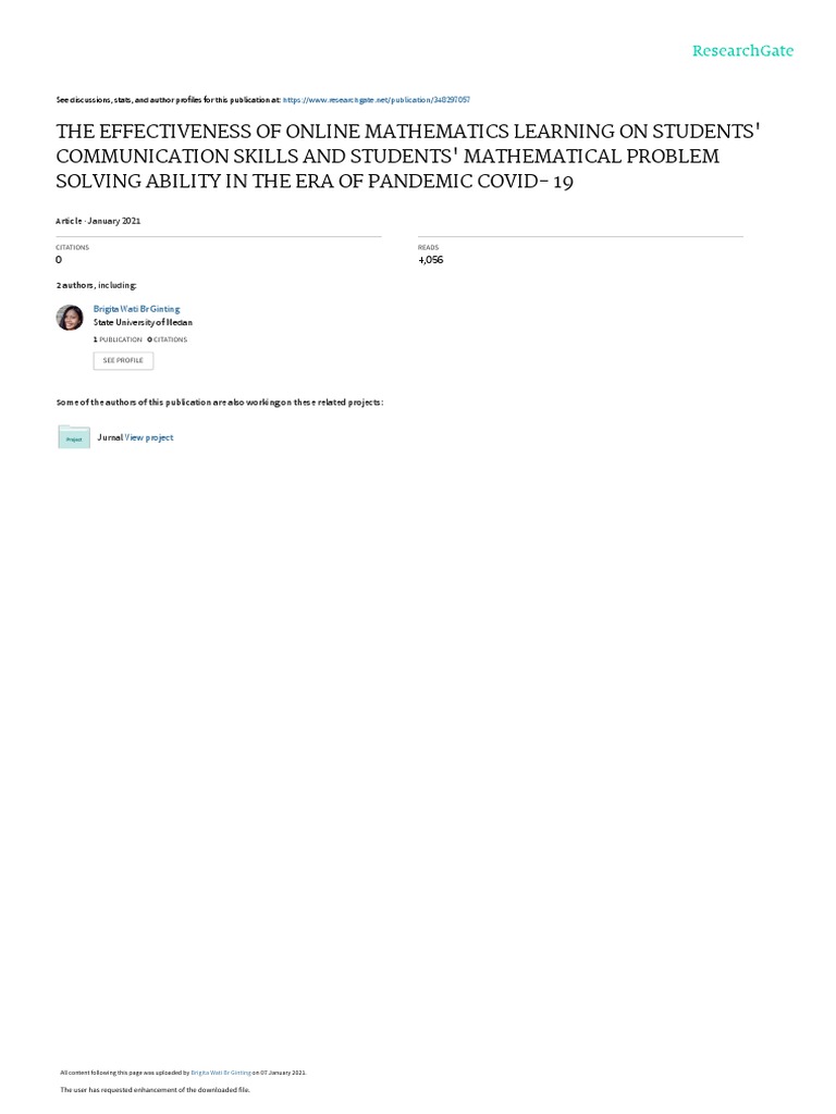 The Effectiveness of Online Mathematics Learning On Students ...