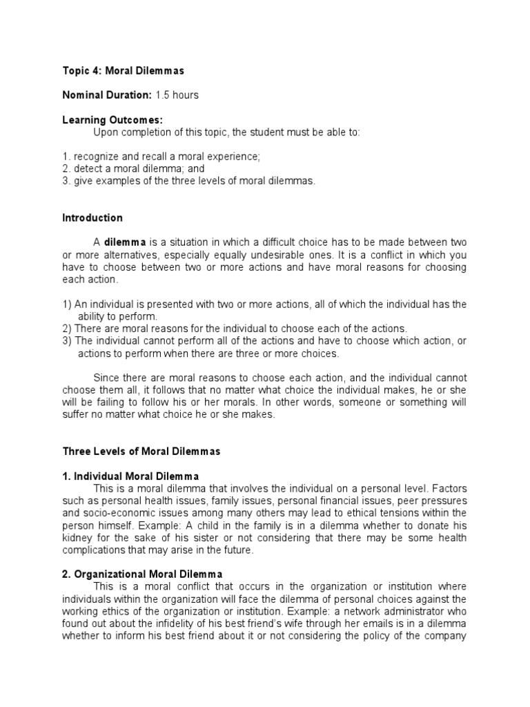 Analyzing Moral Dilemmas Through a Case Study | PDF | Reason | Social ...