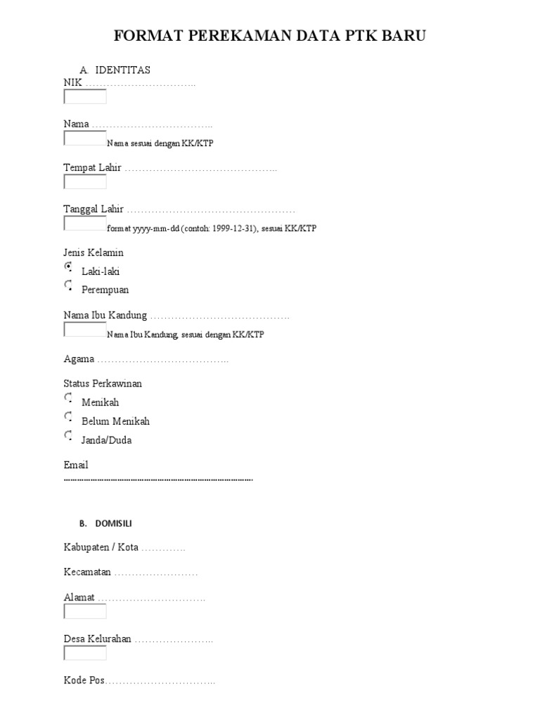 Format Perekaman Data PTK Baru | PDF