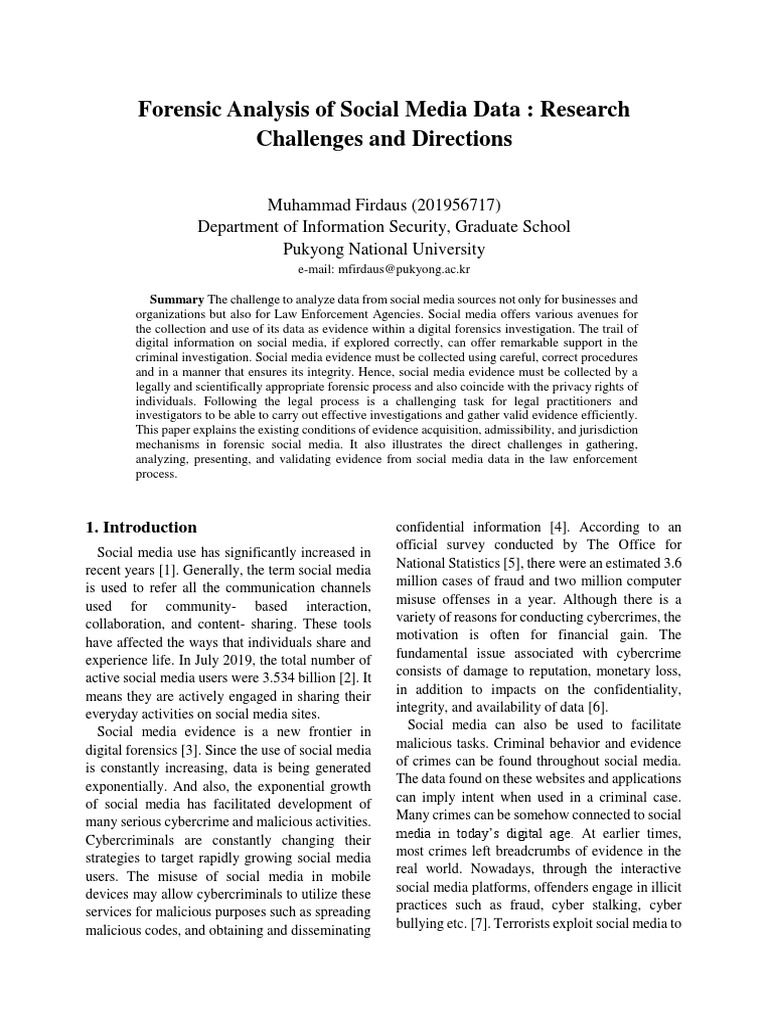 Forensic Analysis of Social Media Data - Research Challenge and ...