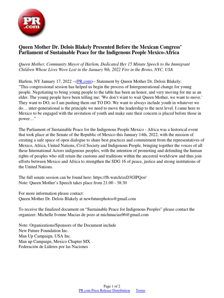 Queen Mother Dr. Delois Blakely Presented Before The Mexican Congress ...