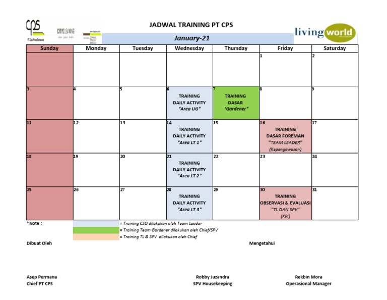 Jadwal Training Bulan Januari 2020 | PDF