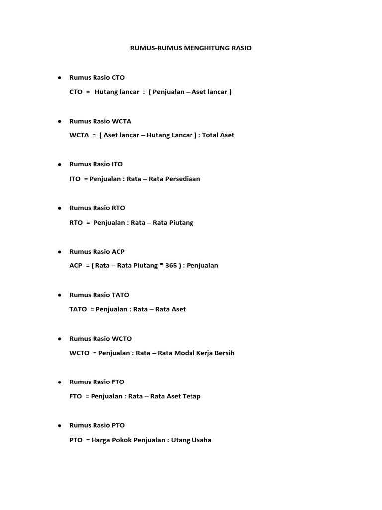 Rumus - Rumus Menghitung Rasio | PDF | Pengelolaan Keuangan & Uang
