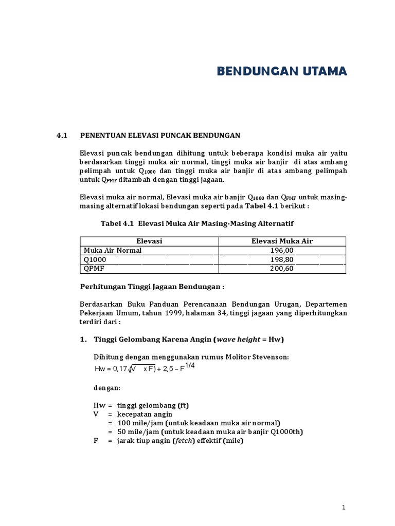 Elevasi dan Desain Bendungan Meninting | PDF