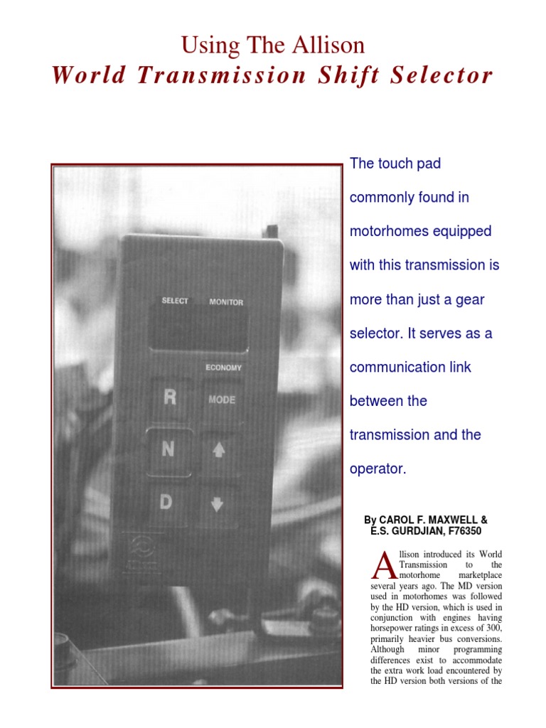 World Transmission Shift Selector: Using The Allison | PDF ...