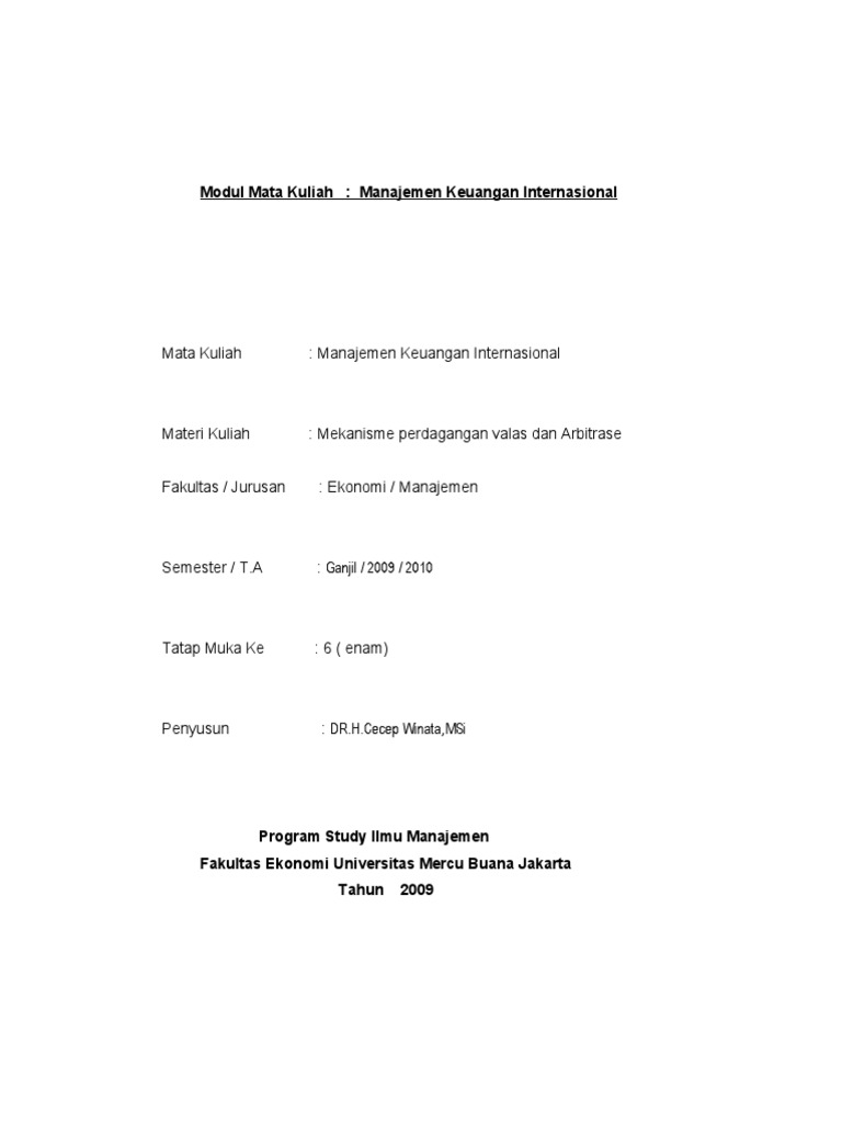Mekanisme Perdagangan Valas dan Arbitrase | PDF