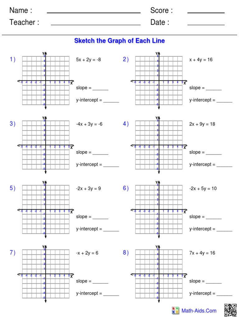 Name: Teacher: Date: Score:: Sketch The Graph of Each Line | PDF