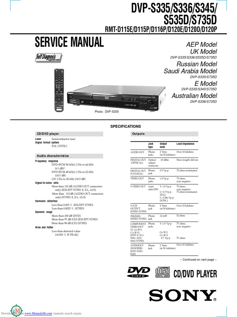 Sony dvps735D Service Manual | PDF | Decibel | Electronic Engineering