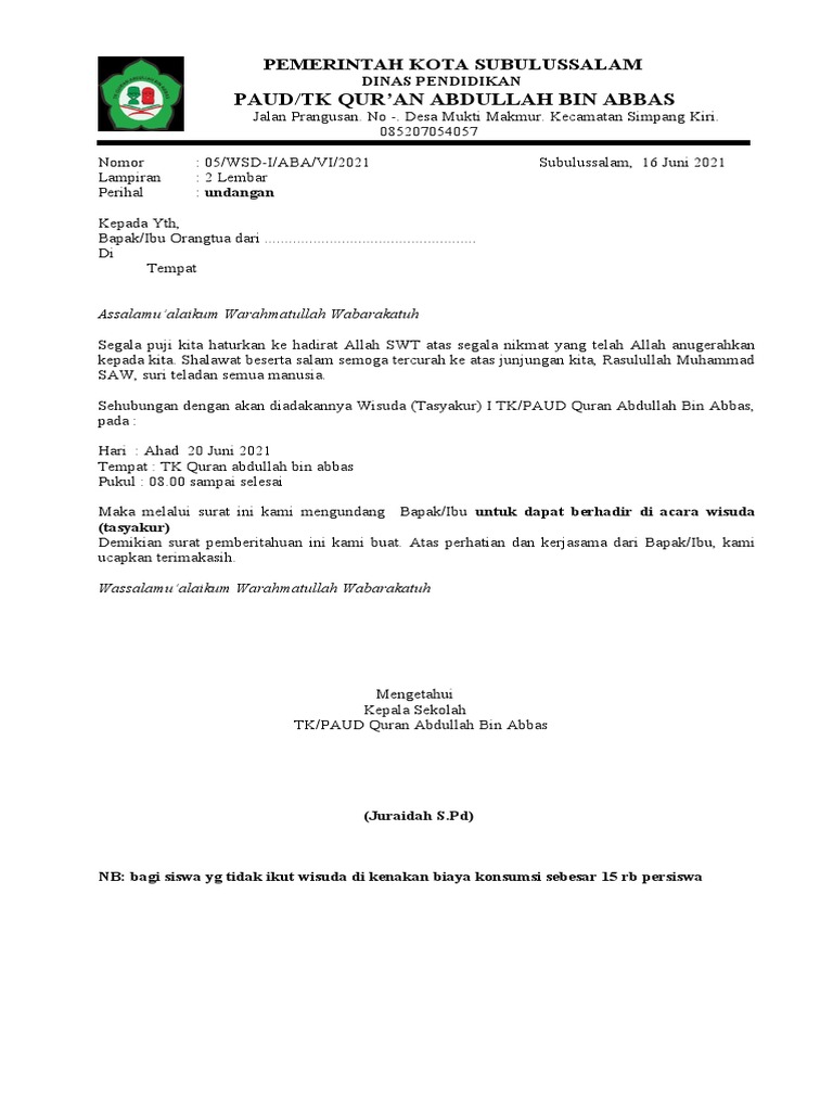 Surat Pemberitahuan Wisuda | PDF