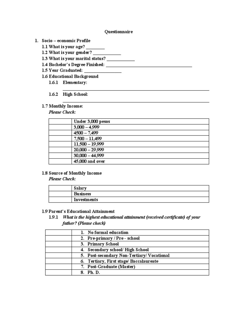 Questionnaire For Tracer Study | PDF | Expert | Employment