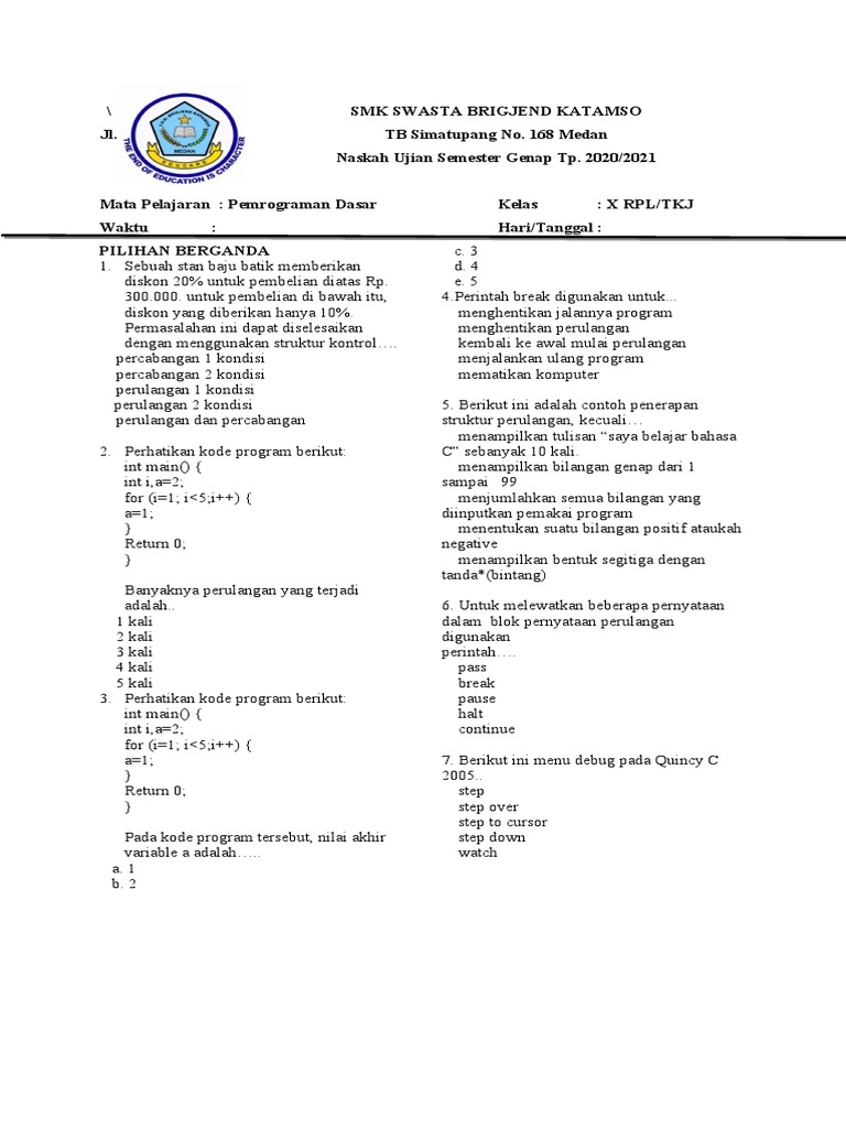 Pemrograman Dasar | PDF