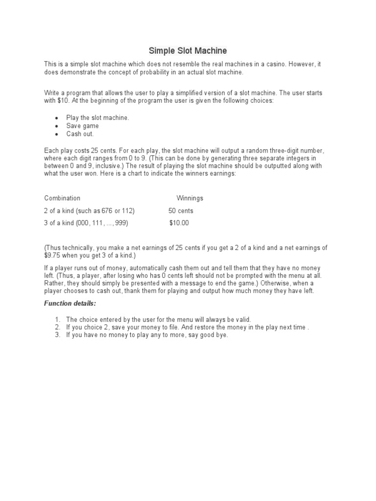 Simple Slot Machine: Function Details | PDF