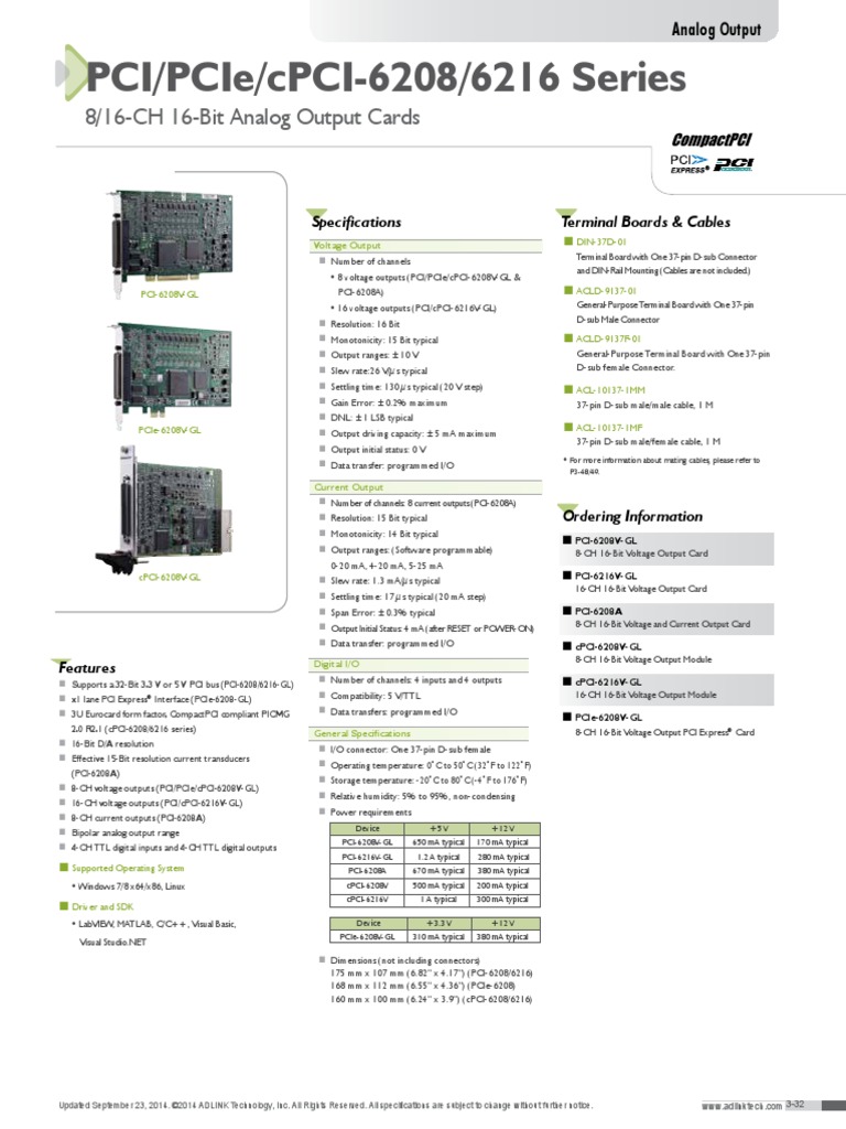 Pci/Pcie/Cpci-6208/6216 Series: 8/16-Ch 16-Bit Analog Output Cards | Download Free PDF | Input ...
