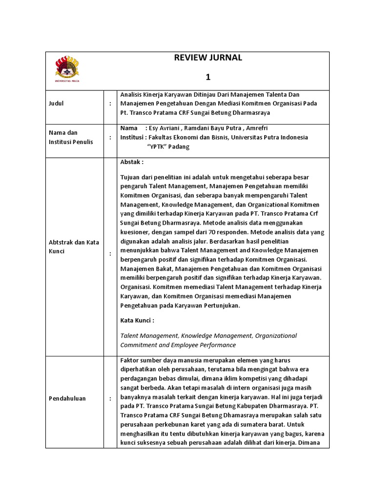 Review Jurnal Manajemen Talenta Dan Suksesi Ppsdm Pdf