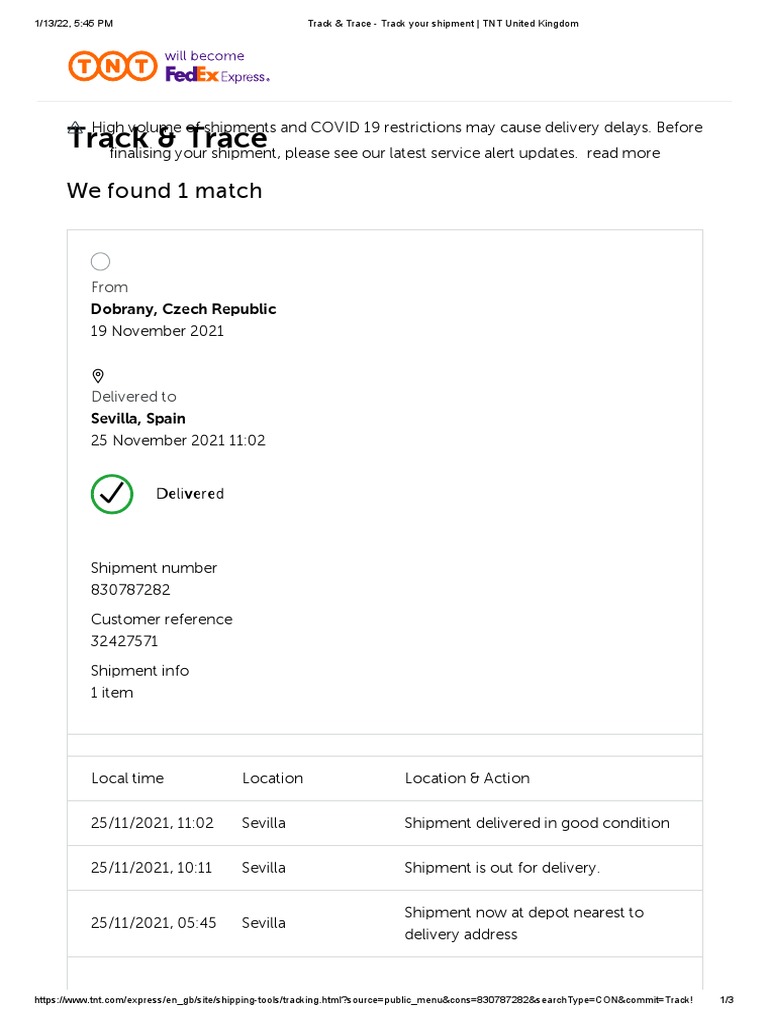 Track & Trace - Track Your Shipment - TNT United Kingdom | PDF ...