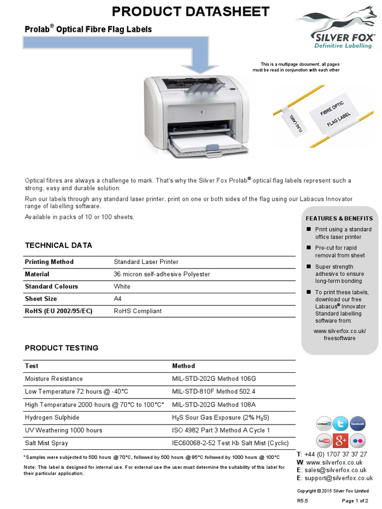 Prolab Optical Fibre Flag Labels: Technical Data | PDF | Printer ...