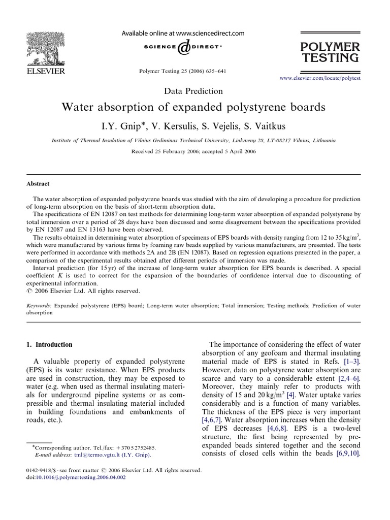 Water Absorption of Expanded Polystyrene Boards: Polymer Testing | PDF ...