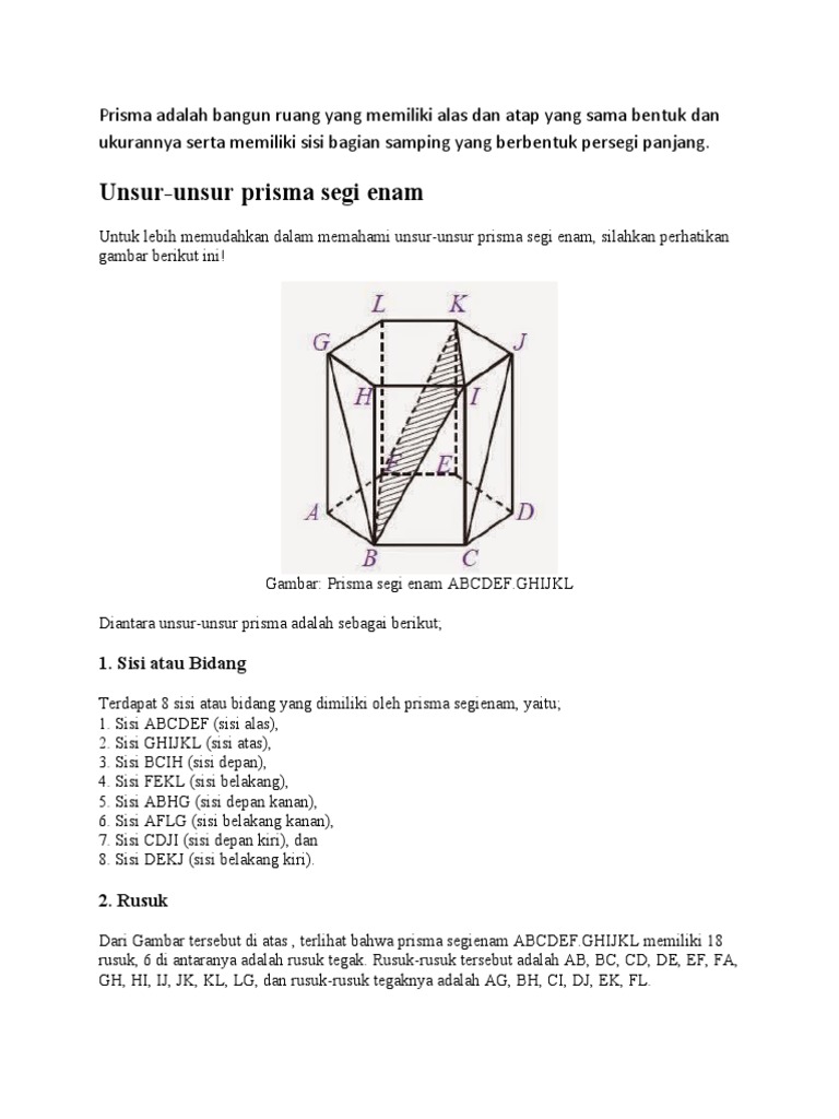 Unsur dan Ciri Prisma Segi Enam | PDF