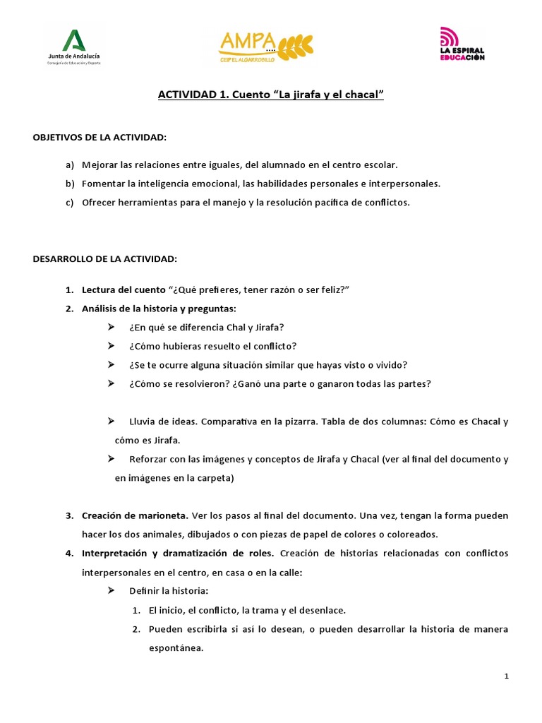 Actividad 1 Cuento Jirafa Y Chacal Pdf