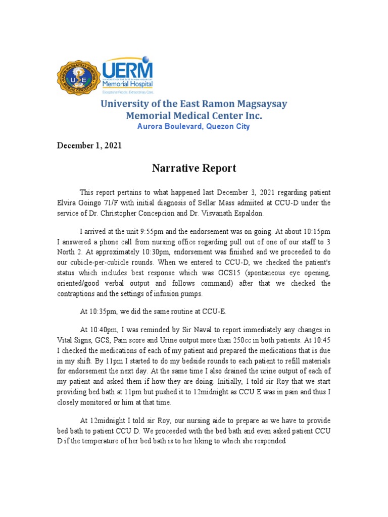 Narrative Report: University of The East Ramon Magsaysay Memorial ...
