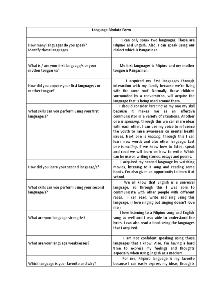 Language Biodata Form Activity | PDF | Communication | English Language