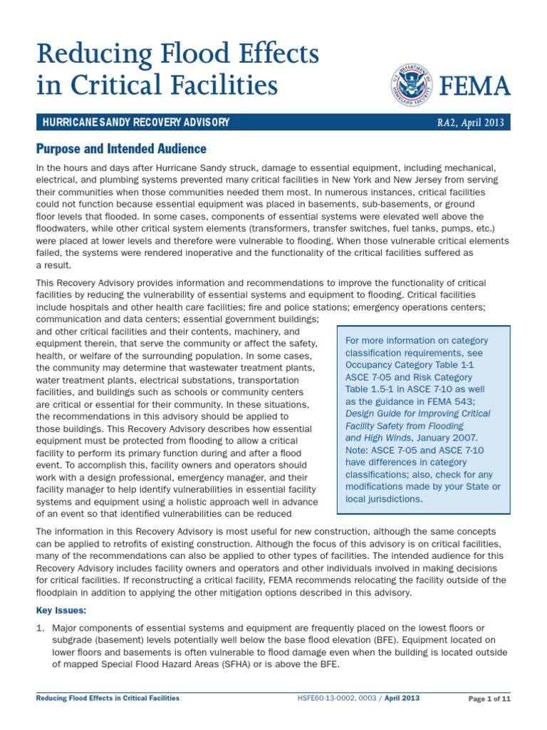 FEMA RA2 Reducing Flood Effects in Critical Facilities | PDF | Flood ...
