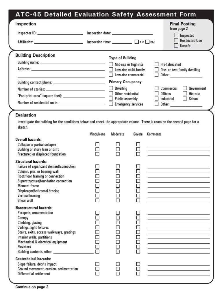 ATC-45 Detailed Evaluation Safety Assessment Form: Inspection Final Posting | PDF | Building ...