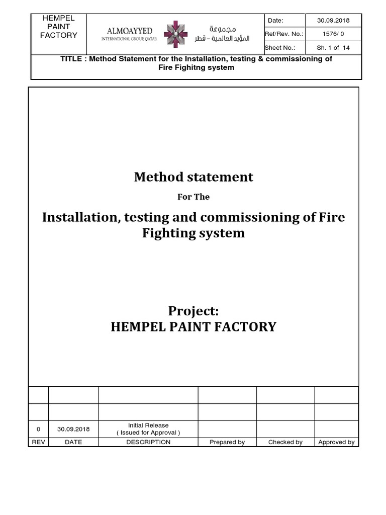 Method Statement Installation, Testing and Commissioning of Fire ...