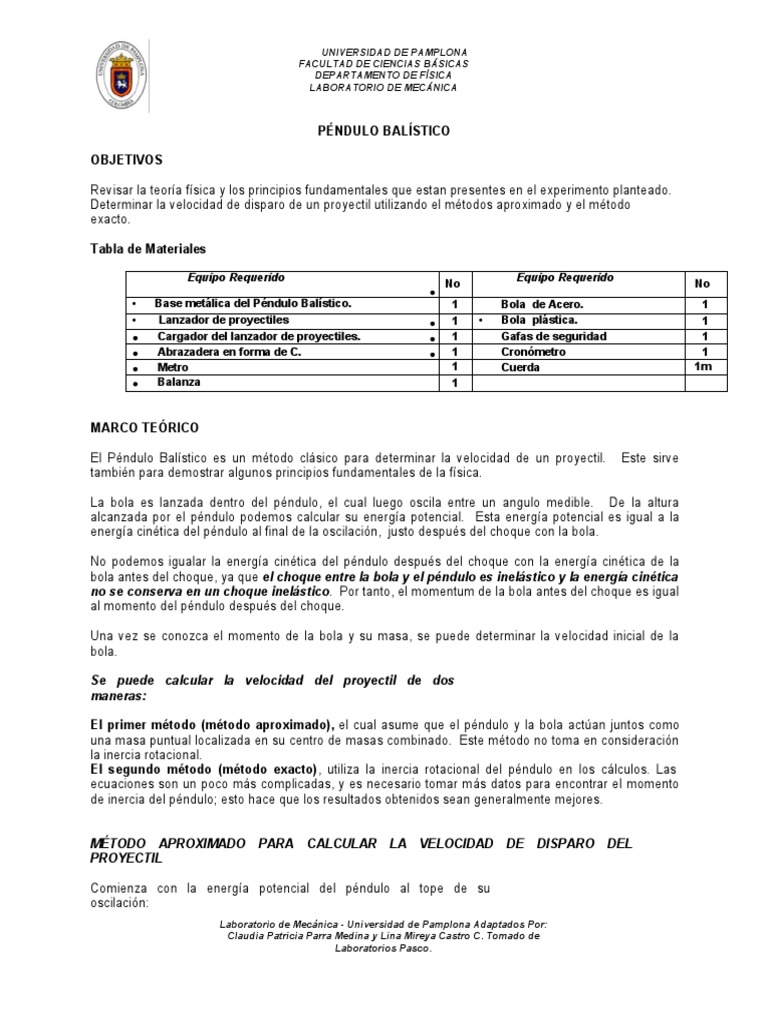 Pendulo Balistico | PDF | Péndulo | Masa