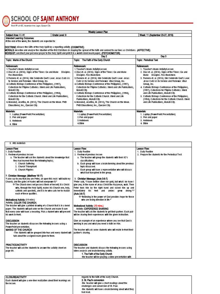 Lesson Plan - Week 12 - September 30-October 4 | PDF | Catholic Church ...