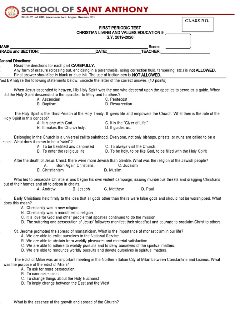 First Periodic Exam - Revised | PDF | Saint | Catholic Church