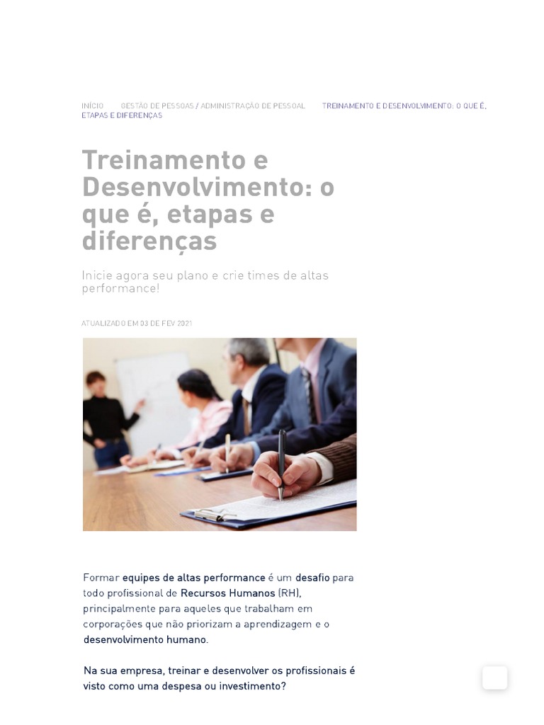 Treinamento e Desenvolvimento - o Que É, Etapas e Diferenças | PDF ...