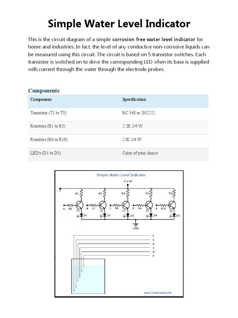 Simple Water Level Indicator Circuit | PDF