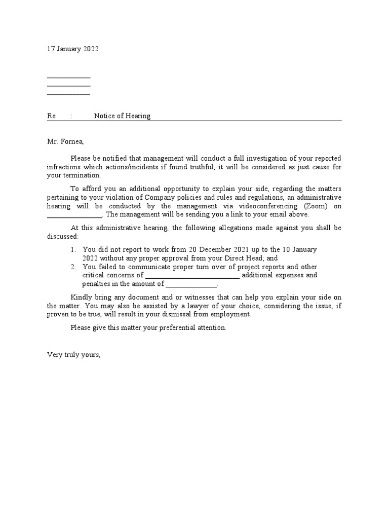 Notice of Hearing Sample | PDF