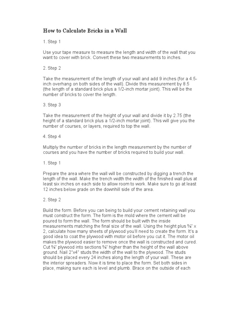 How To Calculate Bricks in A Wall | PDF | Brick | Wall
