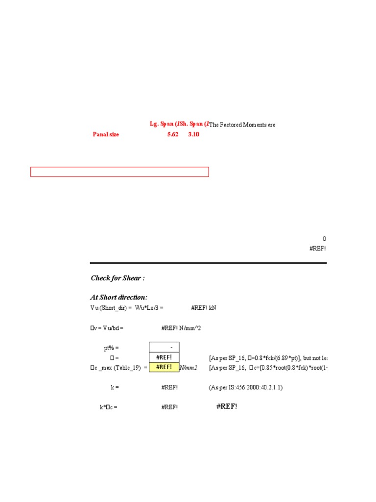 Panal Size 5.62 3.10 Lg. Span (Lsh. Span (L: Check For Shear: at Short ...