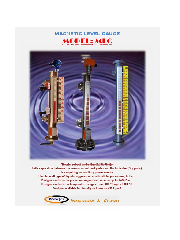 Magnetic Level Gauge MLG Features | PDF | Pipe (Fluid Conveyance) | Switch