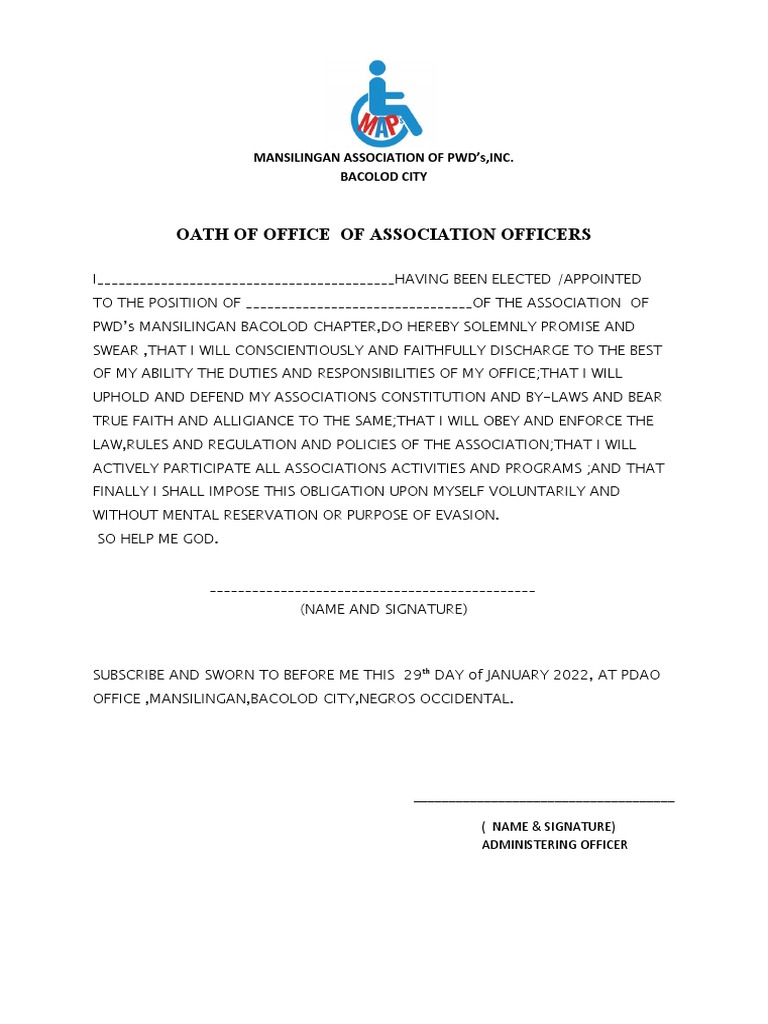 Oath PWD Officers | PDF | Oath Of Office | Policy
