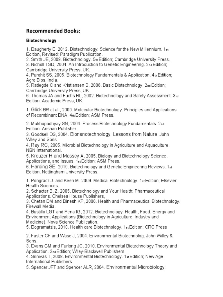 Top Biotechnology Books Recommended | PDF | Biotechnology | Immunology