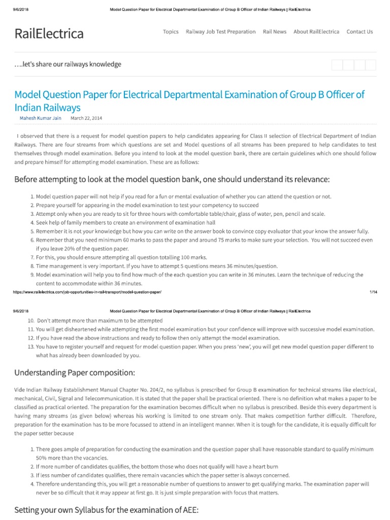 Model Question Paper For Electrical Dep.. | PDF
