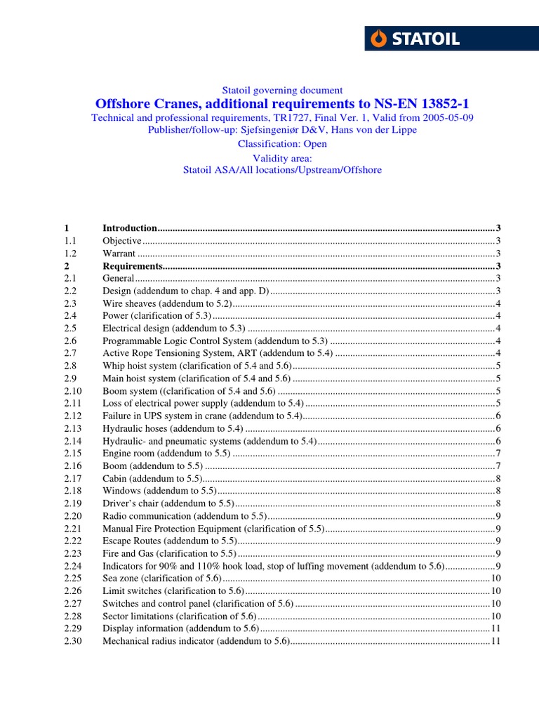 Offshore Cranes Additional Requirements To NS en 13852 1 | PDF | Crane ...
