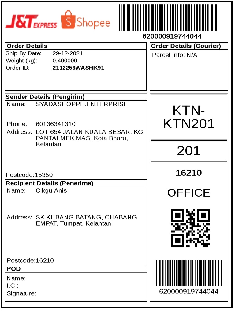 Contoh Air Waybill Shopee | PDF