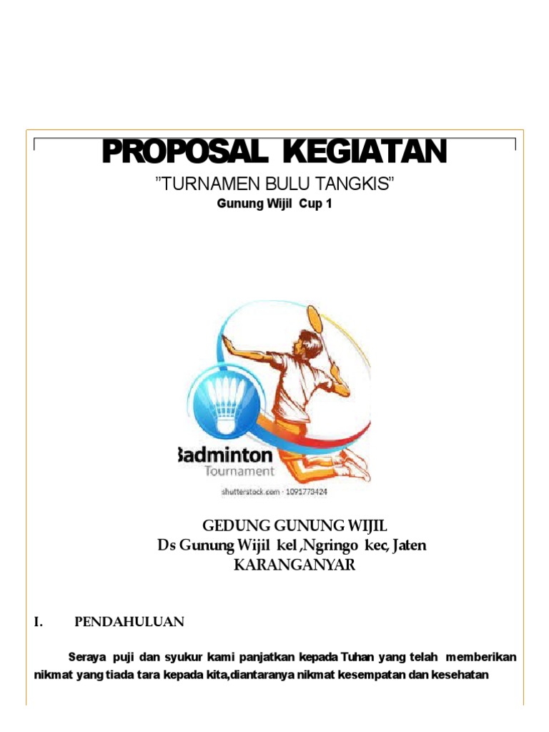 Contoh Proposal Turnamen Bulu Tangkis | PDF Contoh Proposal Turnamen Bulu Tangkis | PDF